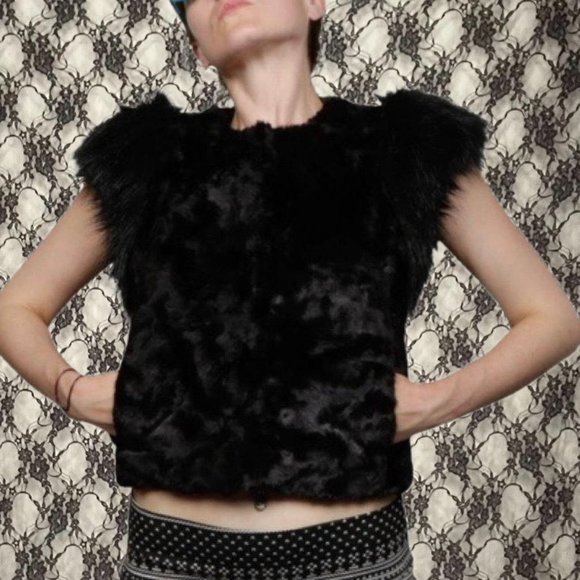 Neiman Marcus | Jackets & Coats | Black Fuzzy Faux Fur Glam Posh Rocker ...